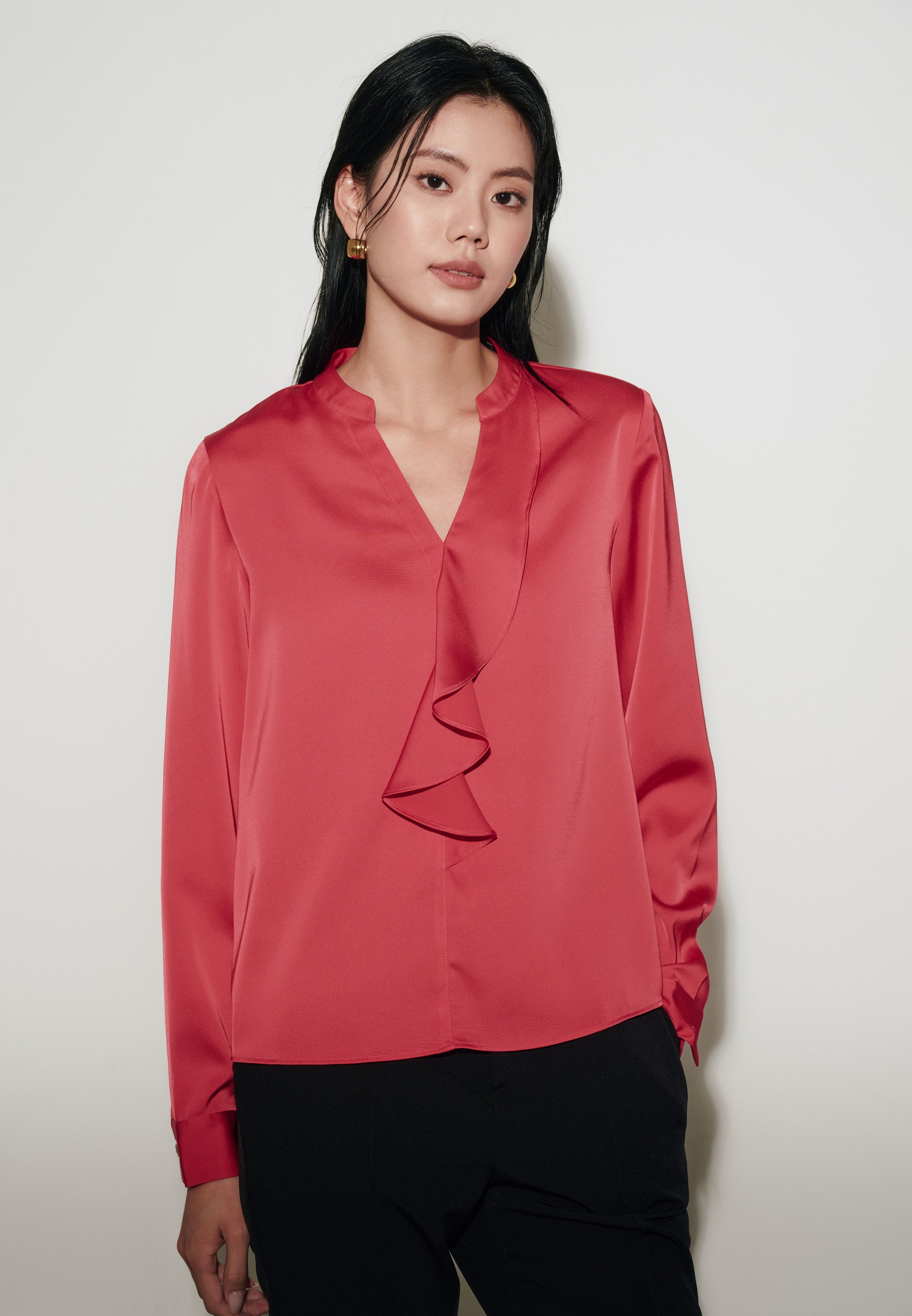 Women Clothing Poly Satin Stand Collar Blouse Regular Fit – G2000 Thailand