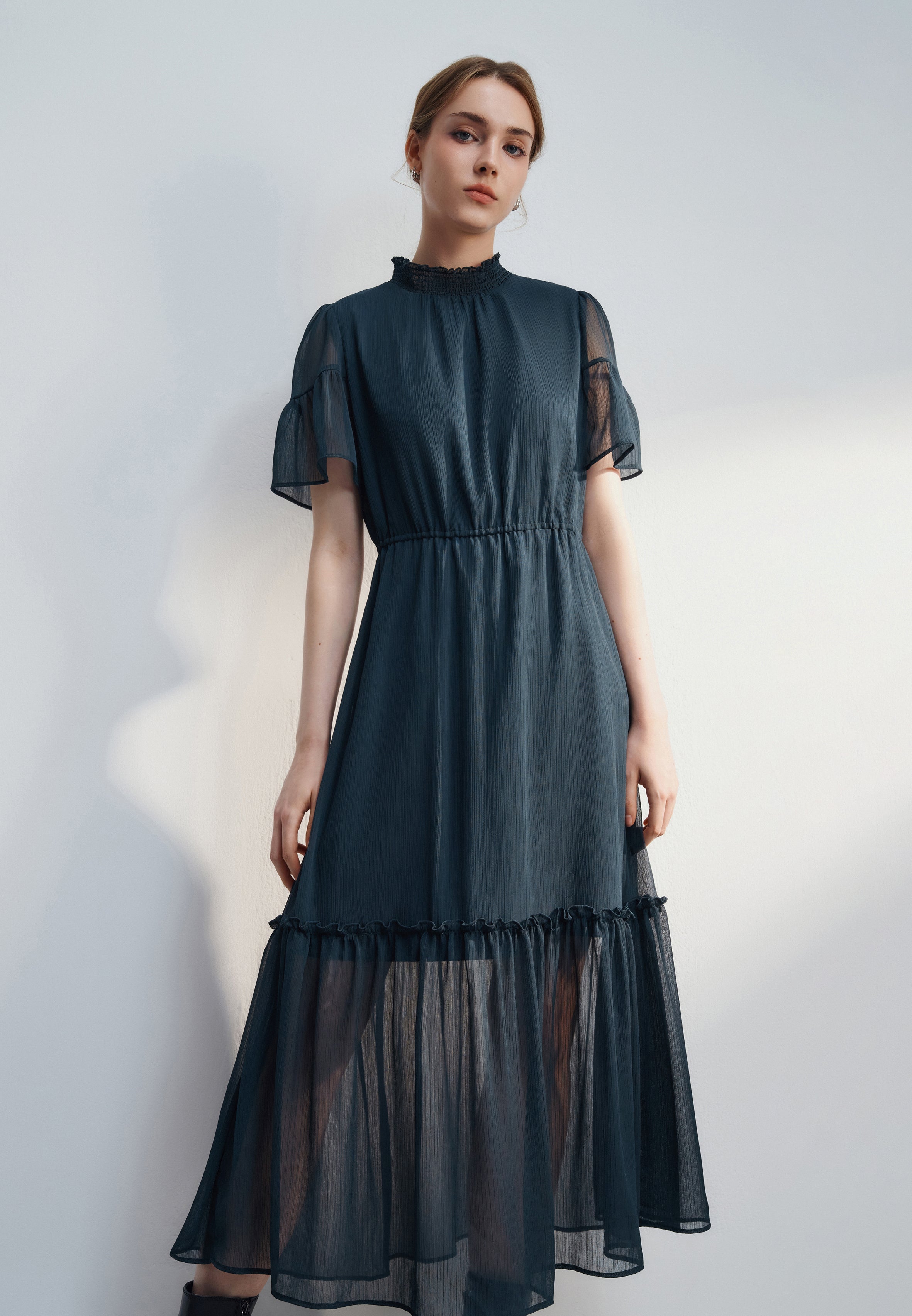 Women Clothing Crepe Smock Neck Maxi Dress Fit & Flare Shape – G2000 ...