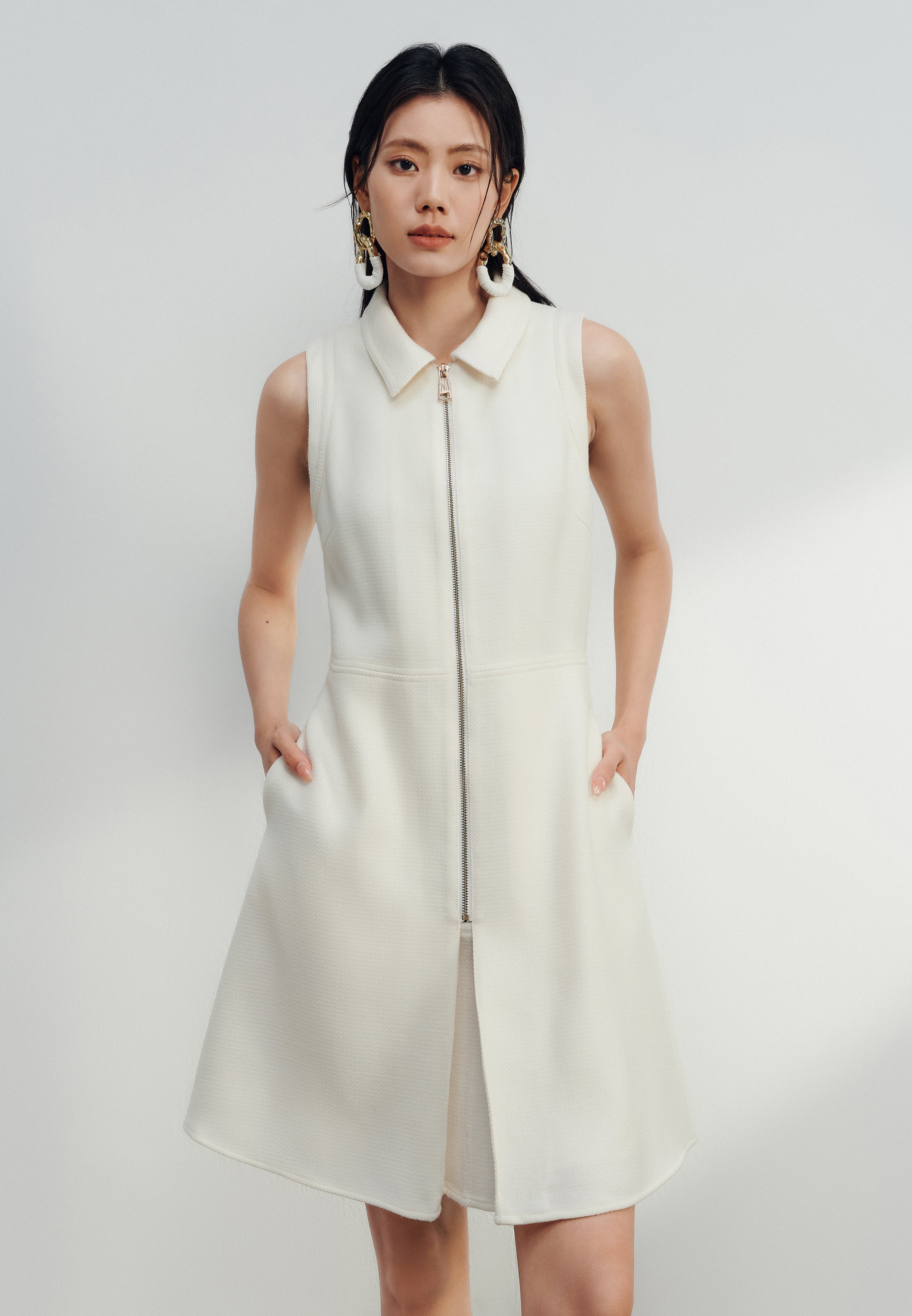 Women Clothing BLAACK Wool Blend Zipper Front Collared Dress A-Shape ...